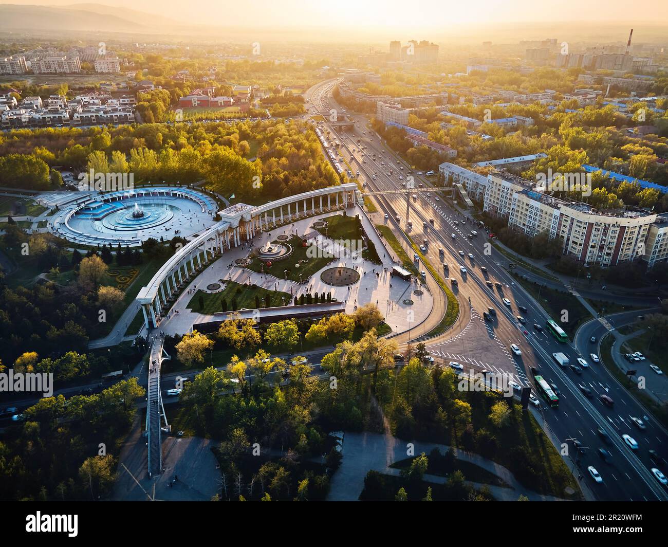 Aerial drone view of Entrance arch to the Park of the First President ...