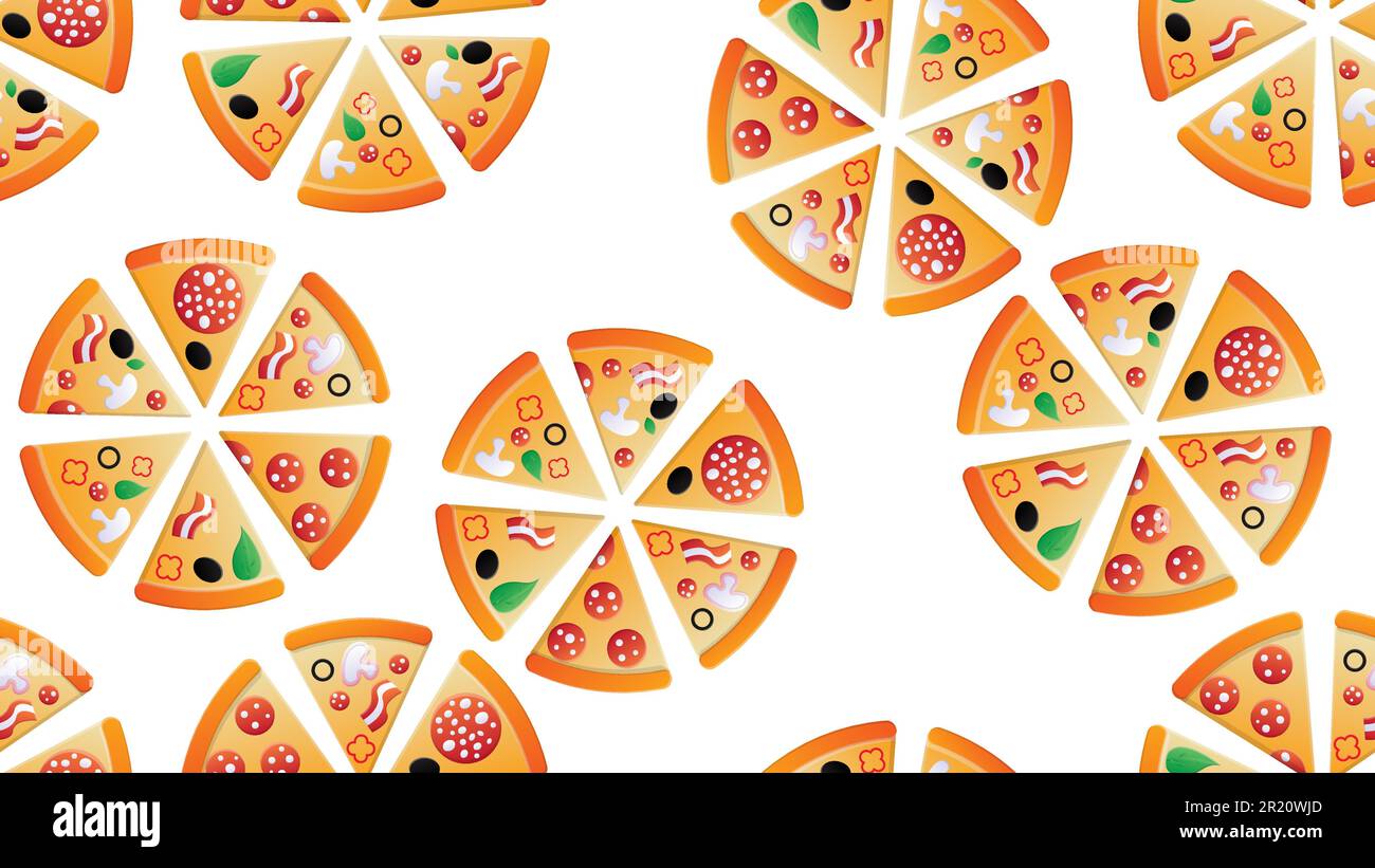 pizza on an orange background, vector illustration, pattern. pizza with ...