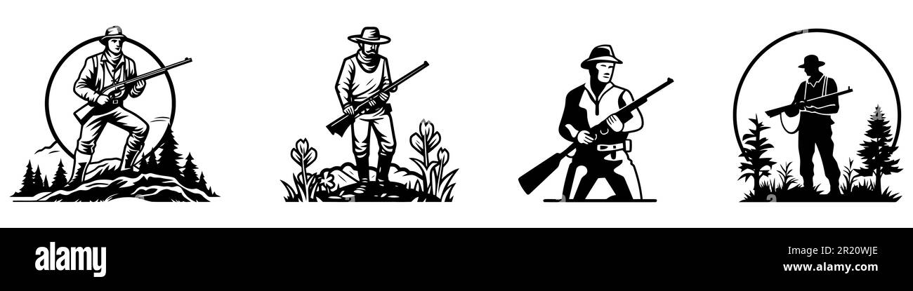 Hunting Club Logo set Template. Silhouette of a hunter on a white ...