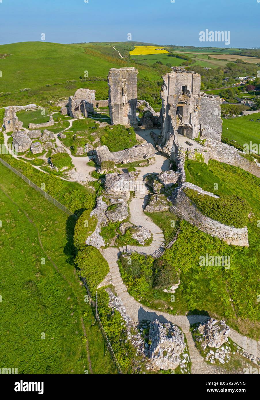 Corfe Castle, Dorset, United Kingdom. Lovely Spring time Aerial Image ...