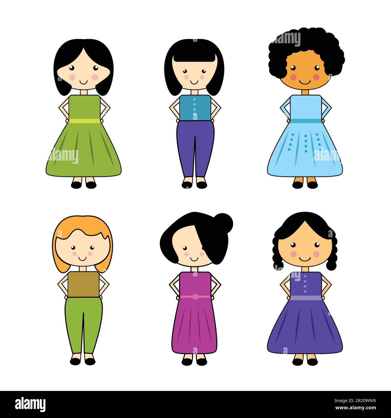Cartoon girls fashion children set Cut Out Stock Images & Pictures - Alamy