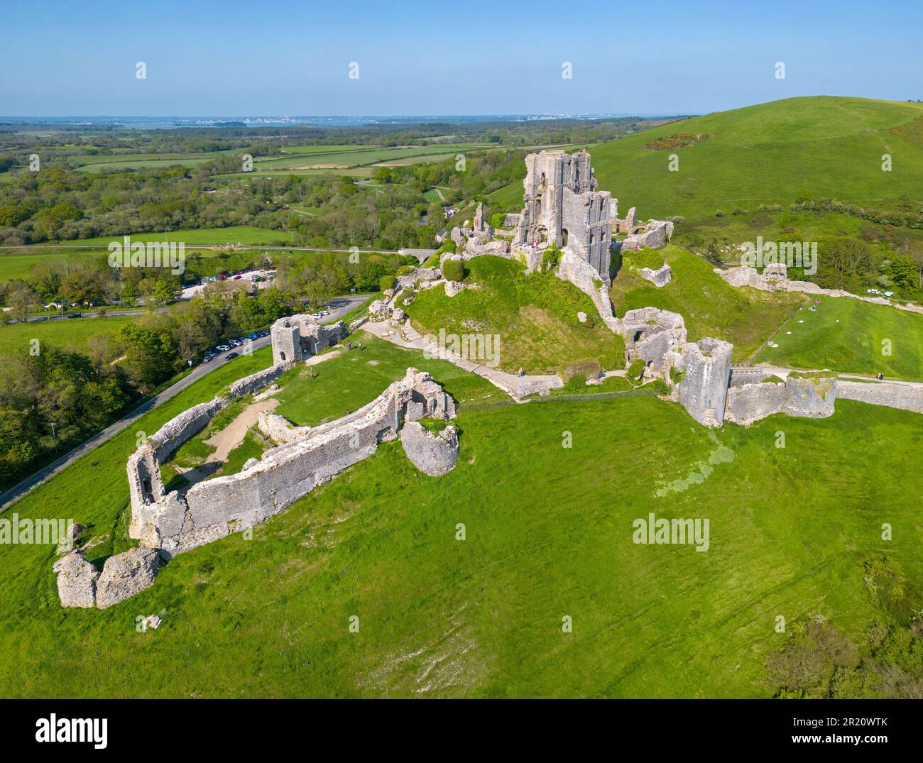 Corfe Castle, Dorset, United Kingdom. Lovely Spring time Aerial Image ...