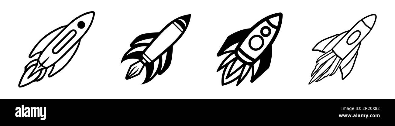 Set of cartoon rocket space ship take off, isolated vector illustration ...