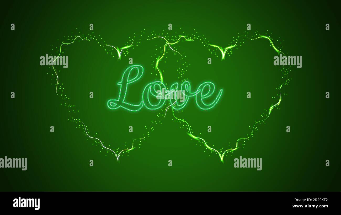 Two beautiful green abstract magical energy electric fiery shiny ...