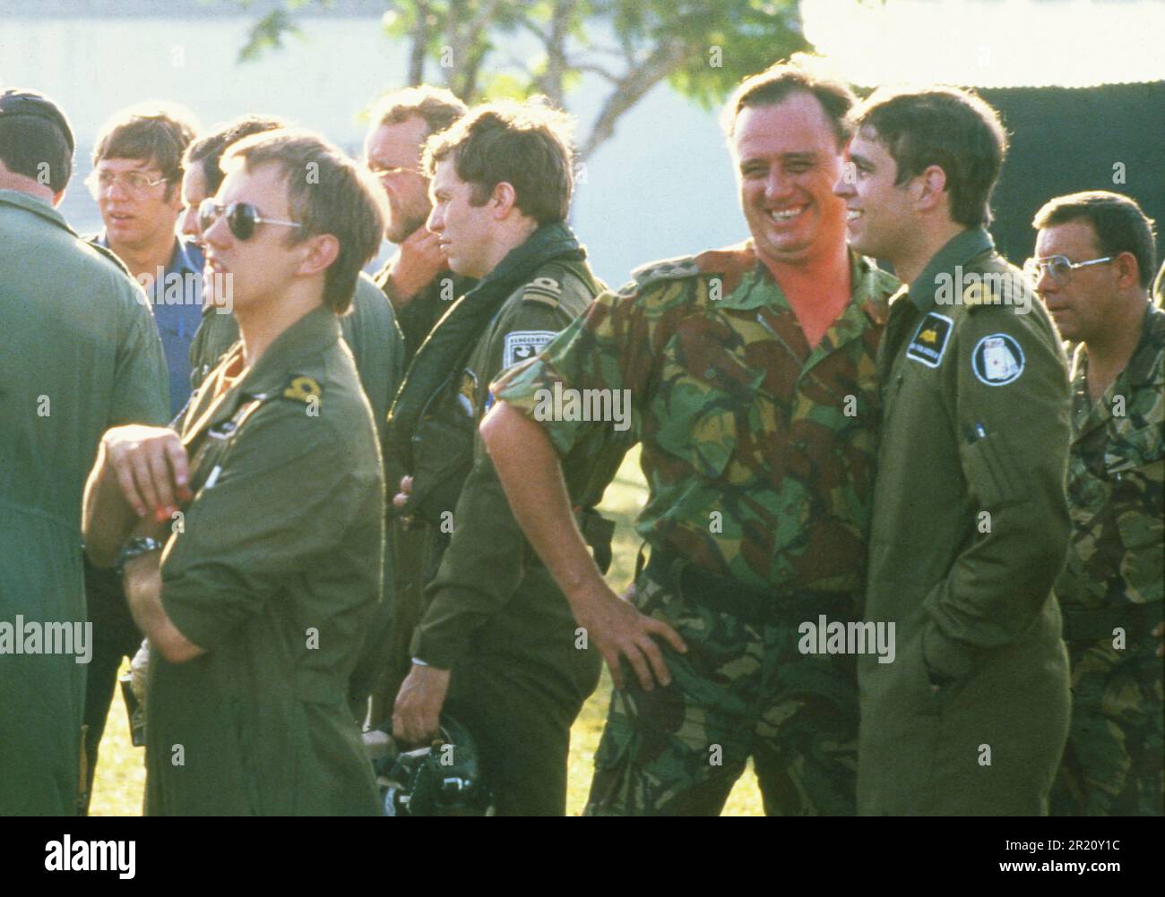 Officers with HRH Prince Andrew and 820 squadron in Belize, 1984 Stock ...