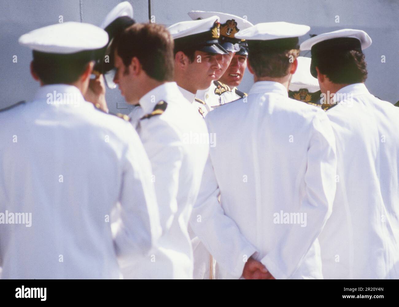 Officers with HRH Prince Andrew and divisions on HMS Invincible, 1984 ...