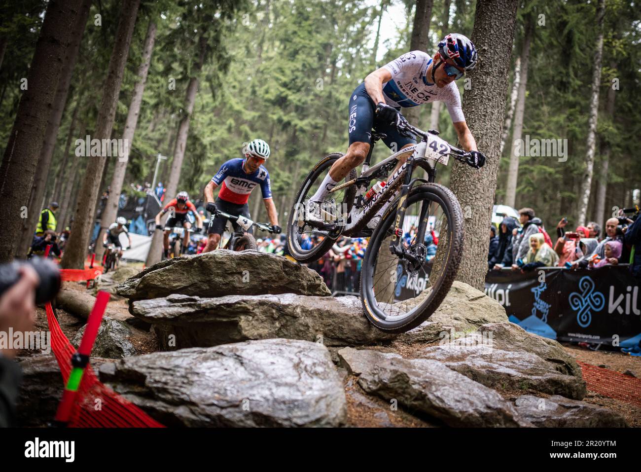 Tom Pidcock of Great Britain in action during the cross-country race of the Mountain Bike World ...