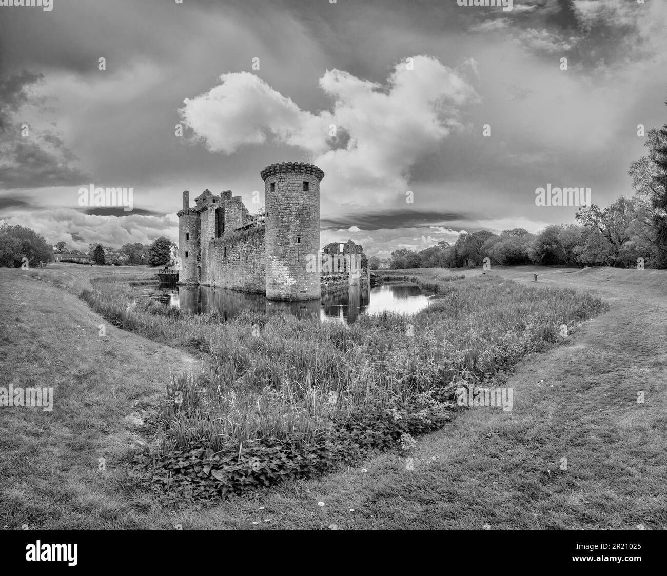 These the ruins of the 13th century Scottish fortress of Caerlaverock Castle on the Scottish ...