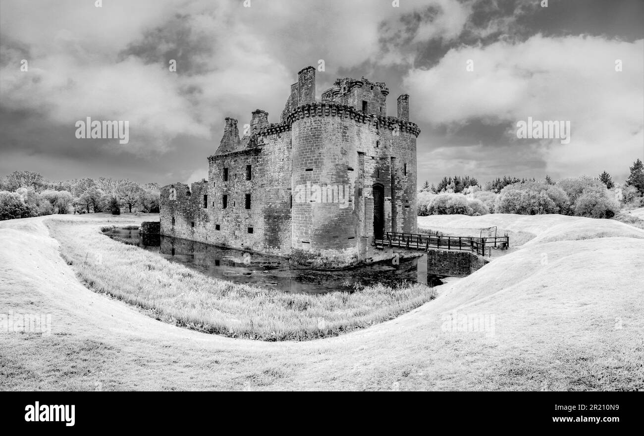 These the ruins of the 13th century Scottish fortress of Caerlaverock Castle on the Scottish ...