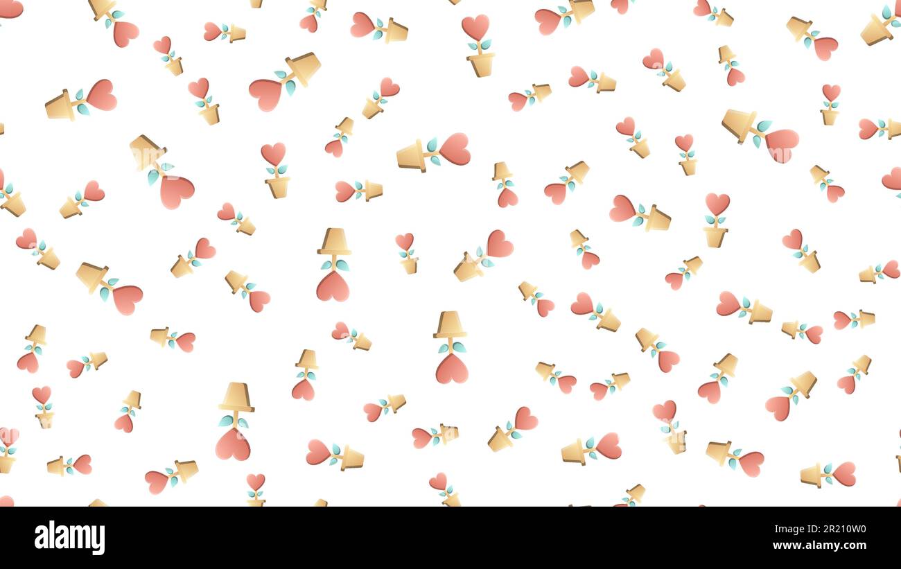 Endless seamless pattern of beautiful festive love flowers in pots with ...