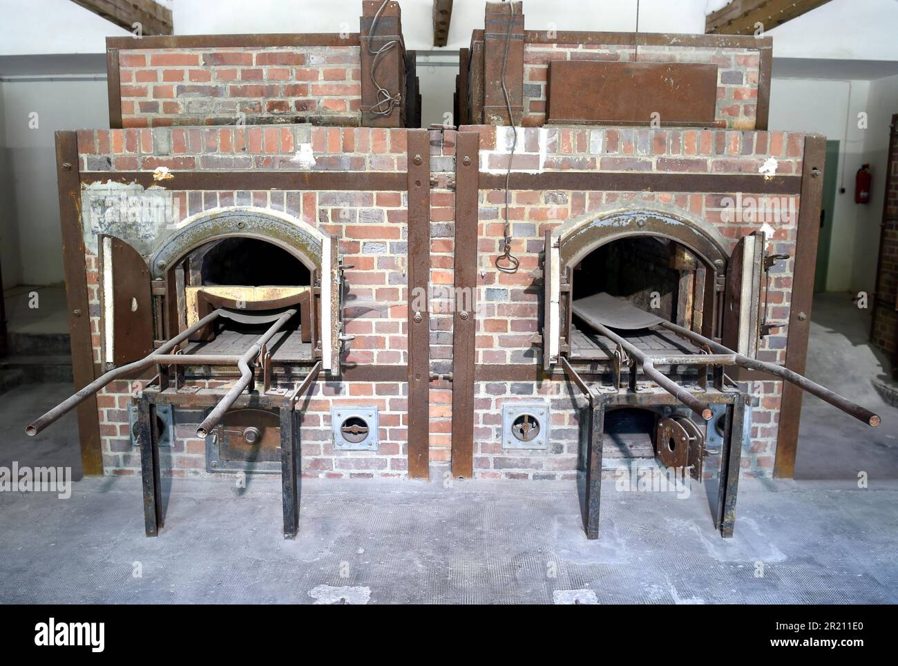 Photograph of cremation ovens at Dachau concentration camp. The camp ...