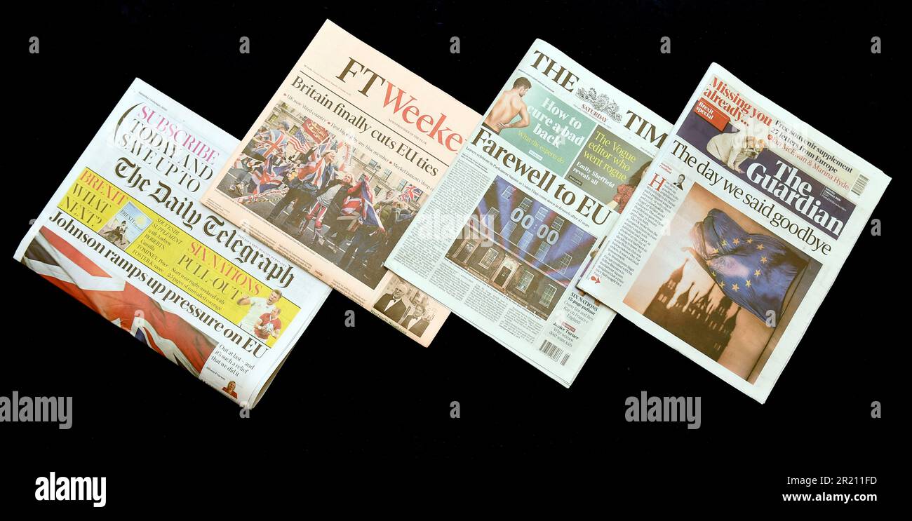 Photograph of various British newspapers reporting on Brexit Stock ...