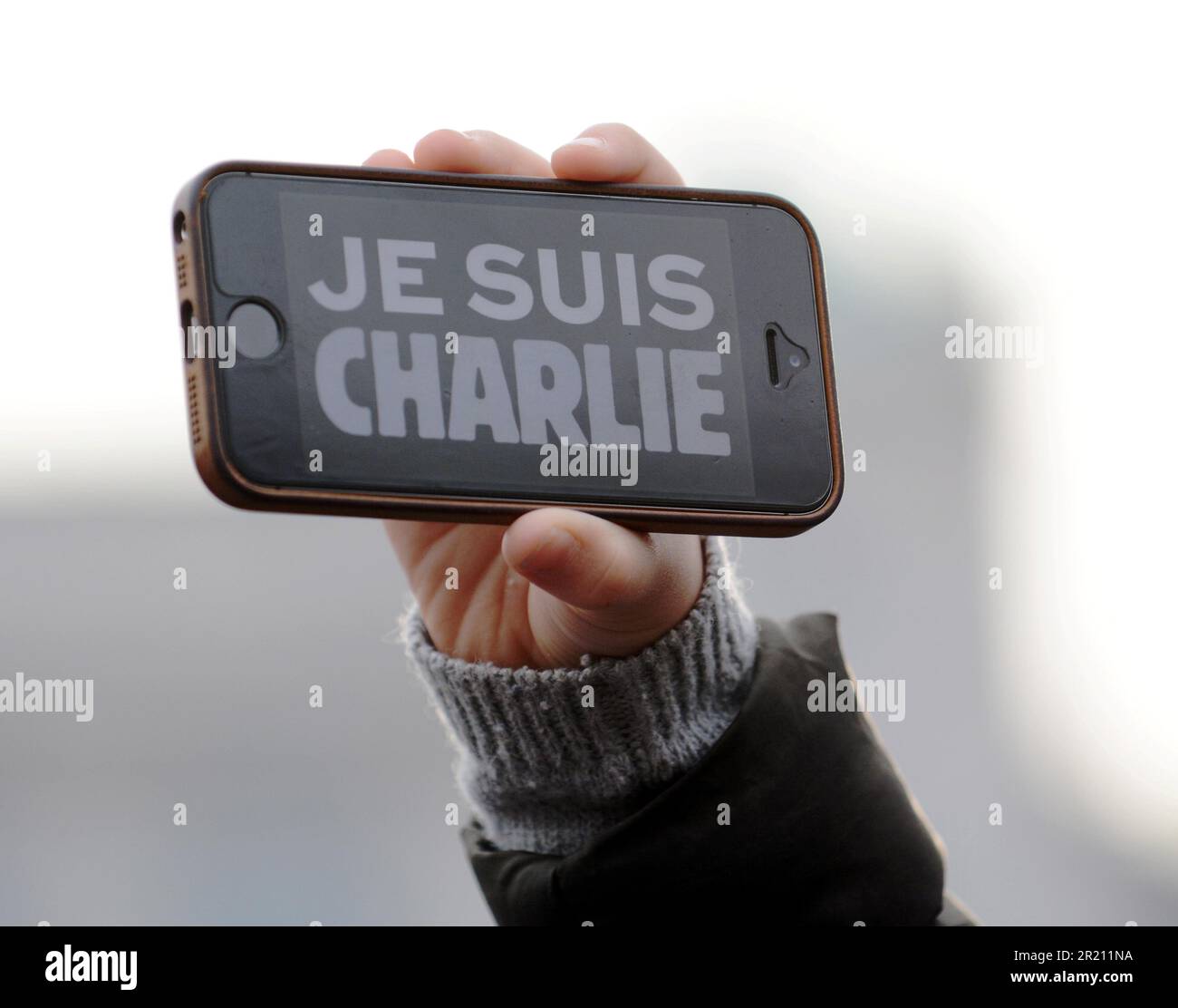 Photograph taken during the Charlie Hebdo vigil in London. Someone ...