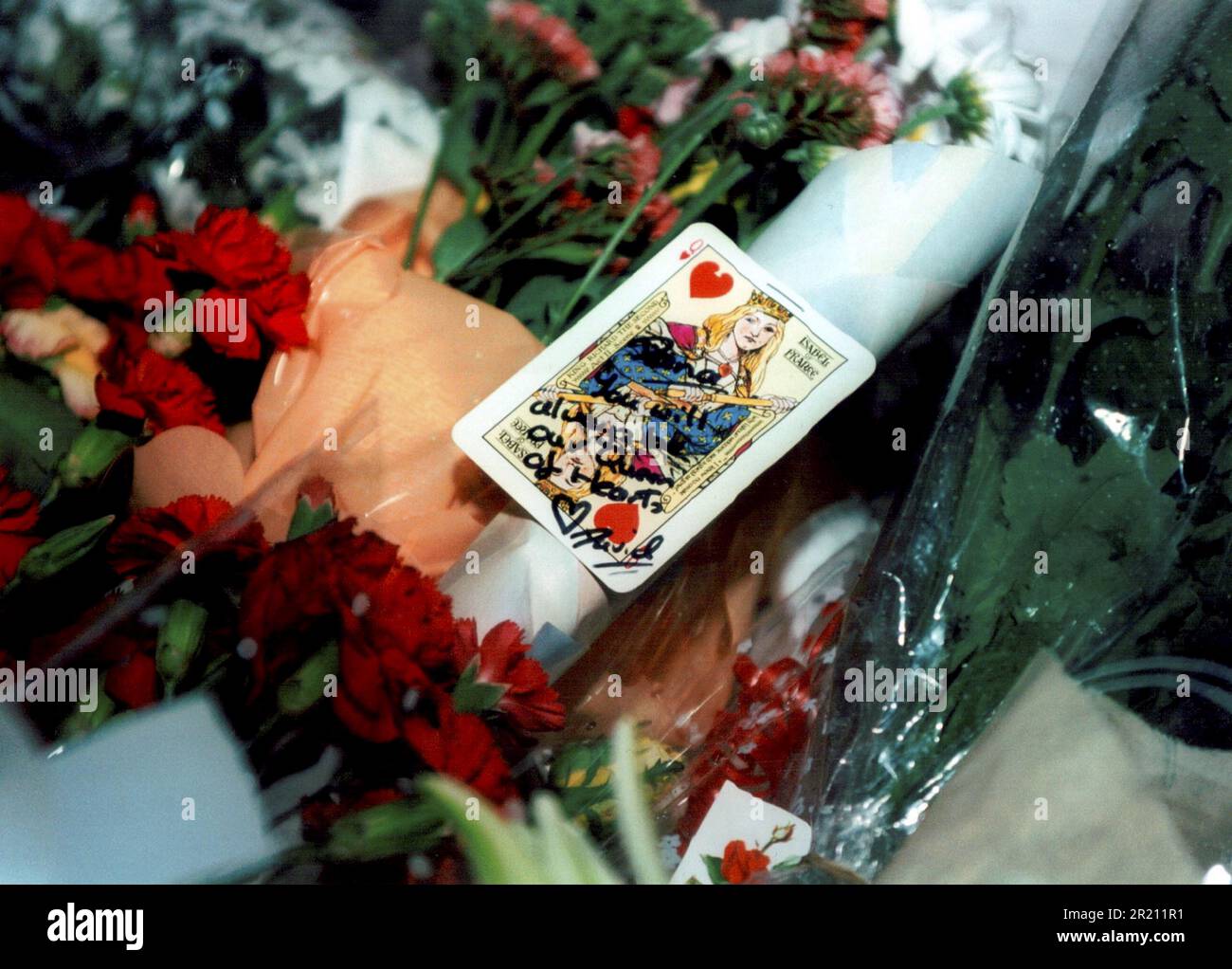 Photograph of tributes laid in memory of Princess Diana. Diana was ...