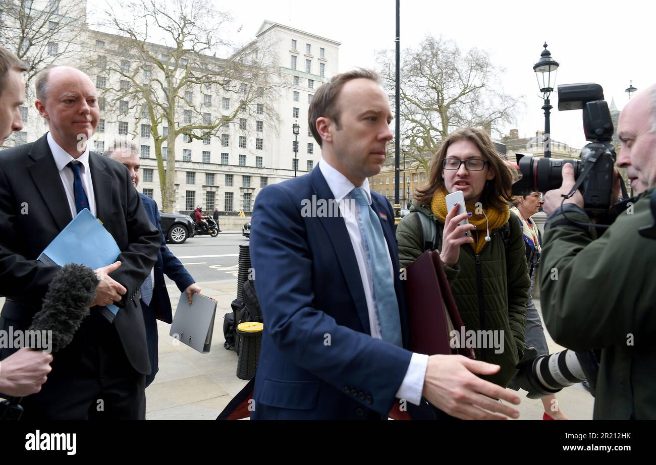 Photograph Matt Hancock, Health Secretary, and Prof. Chris Whitty, the ...
