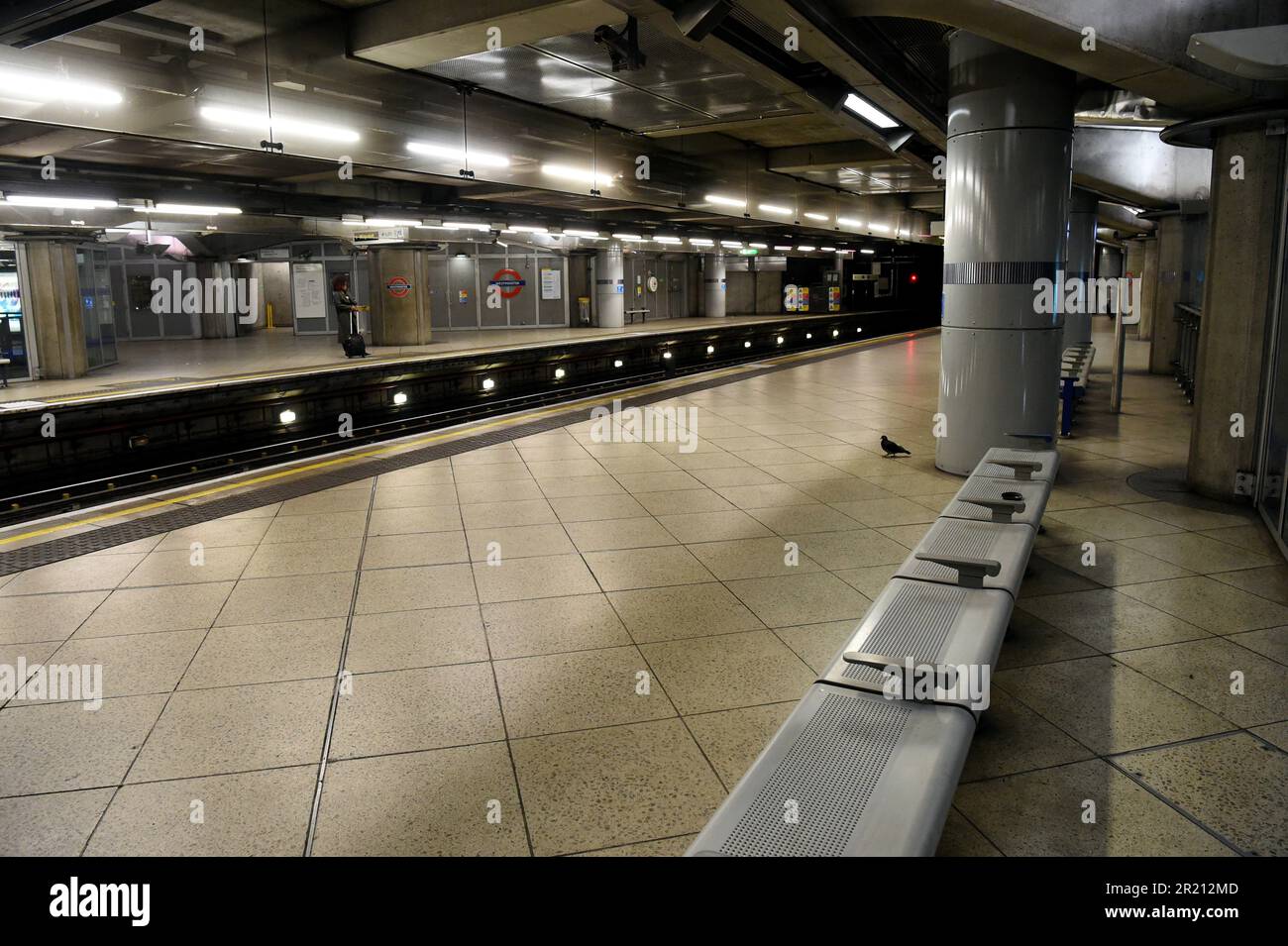 Photograph of a near-empty platform at Westminster Underground station ...
