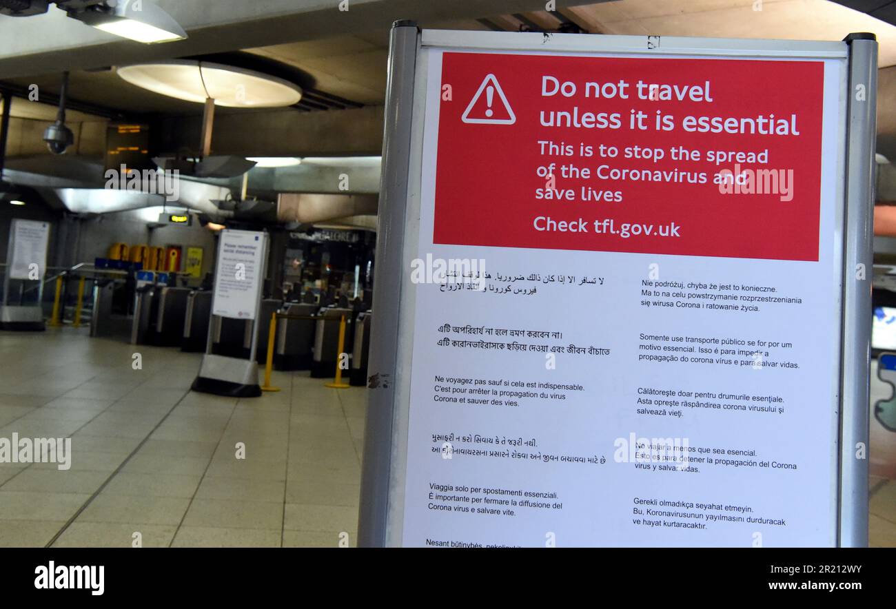 Photograph of a sign at a London Underground train staring informing ...