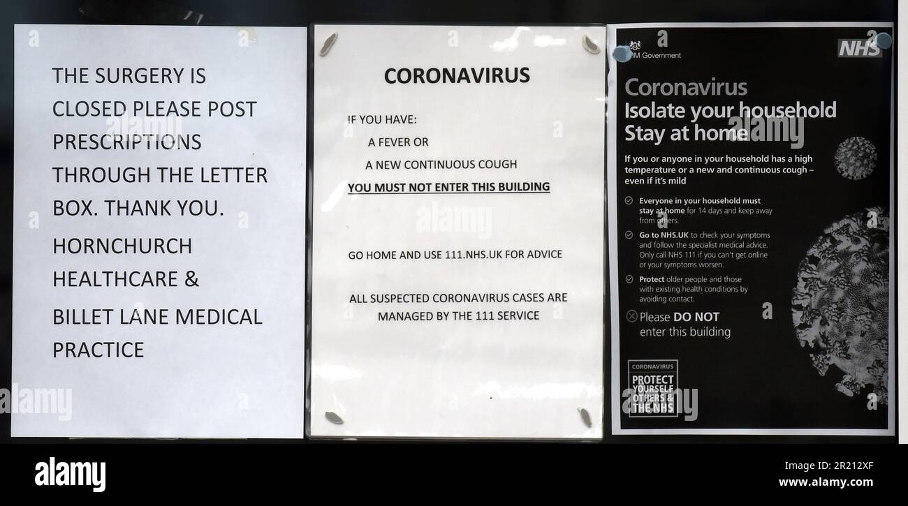 Photograph of a doctor's surgery closed due to the COVID-19 pandemic ...