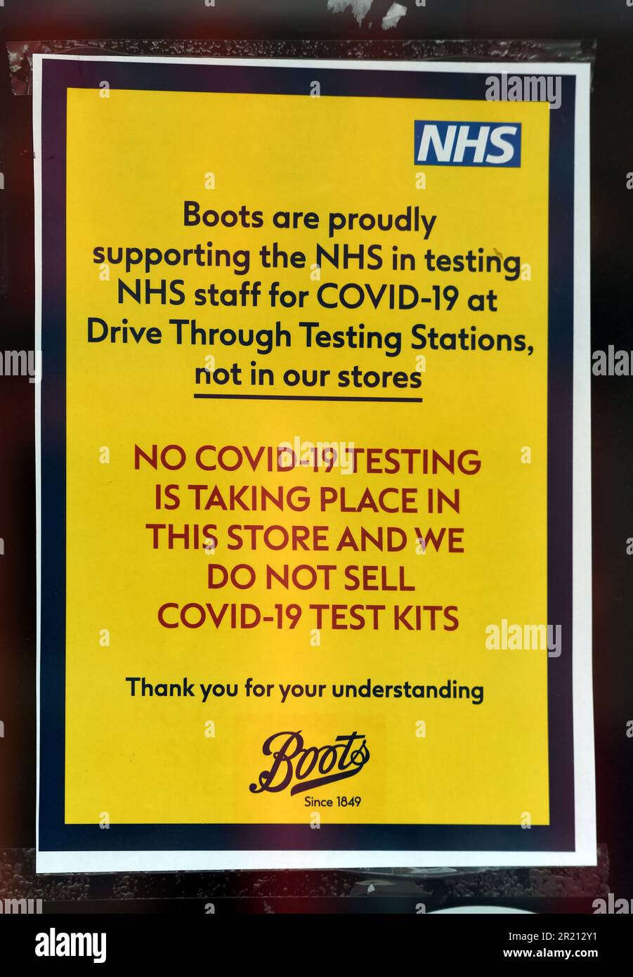 Photograph of a sign posted in Boots informing customers that they don ...