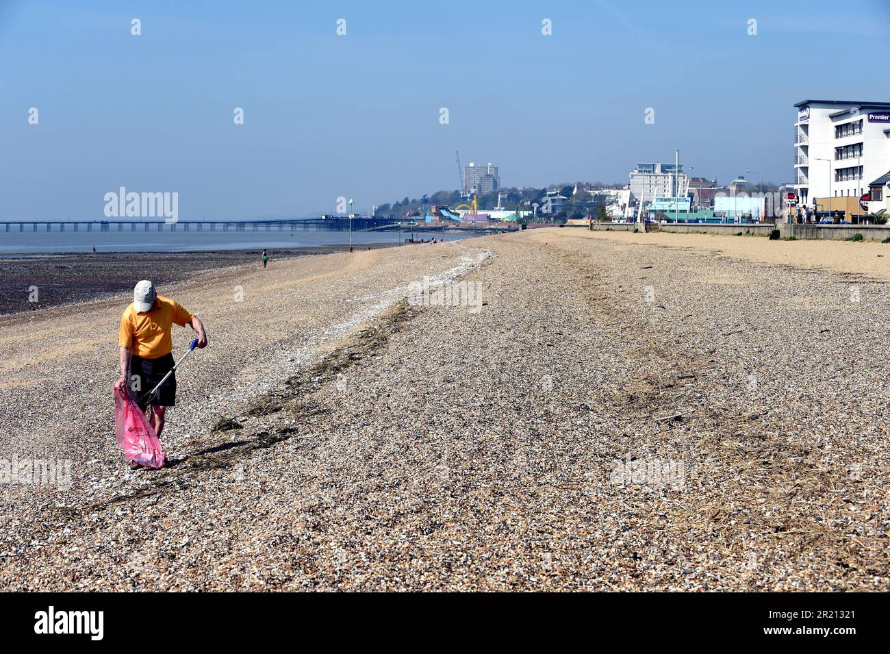 Photograph of an empty beach at Southend-on-Sea during the Easter Bank ...