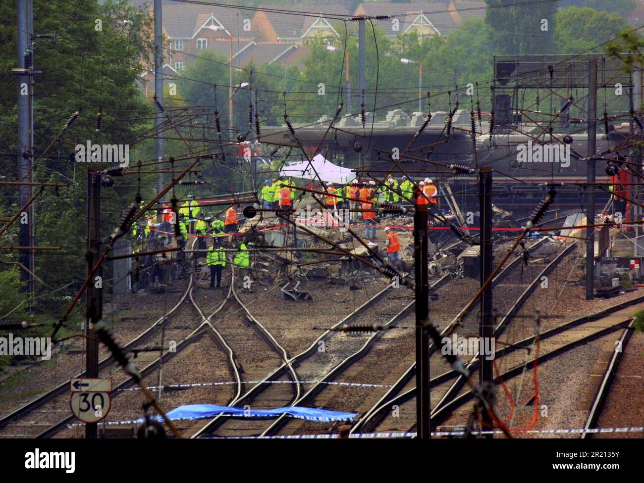 Photograph showing the scene following the Hatfield rail crash which ...