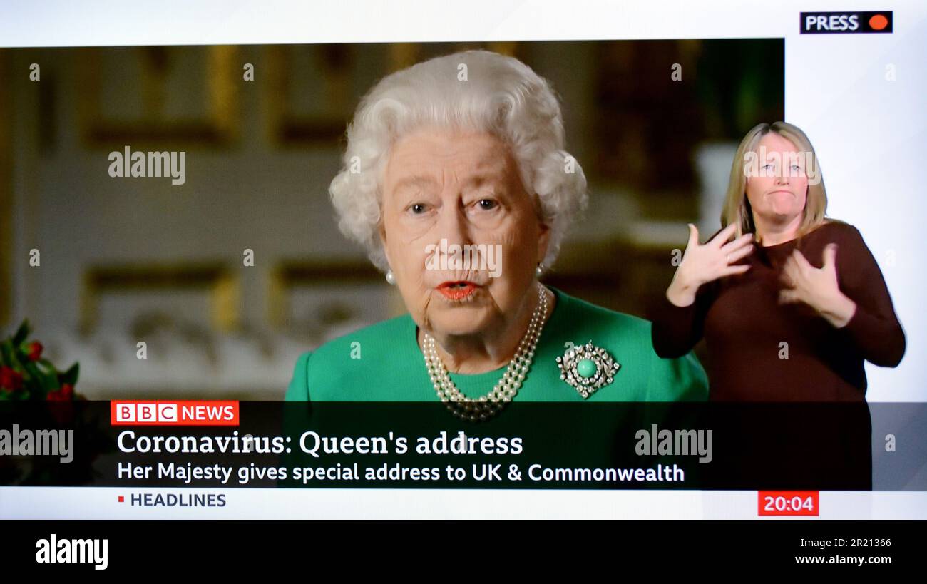Screengrab taken during Queen Elizabeth II speech to the UK and the ...