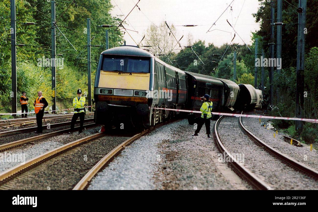 Photograph showing the scene following the Hatfield rail crash which ...