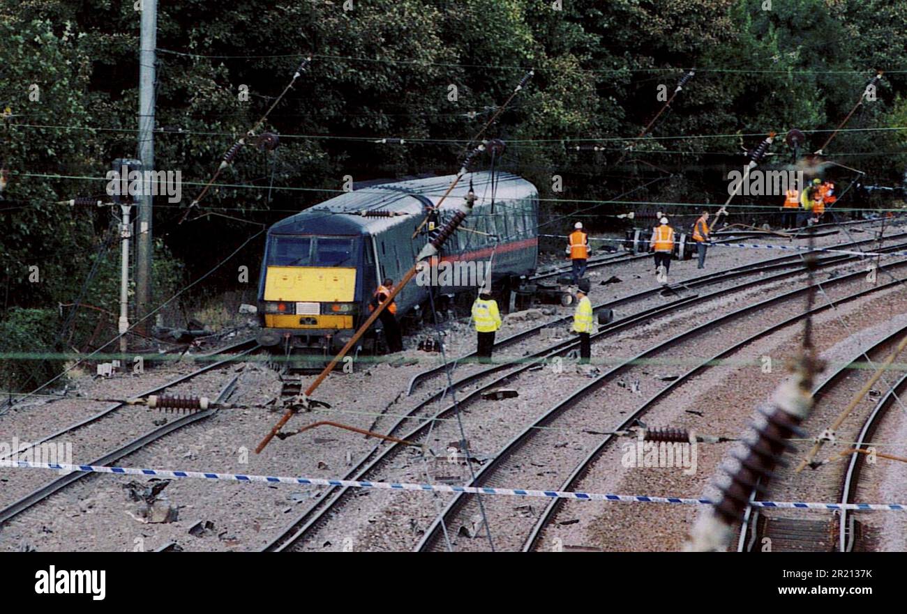 Photograph showing the scene following the Hatfield rail crash which ...