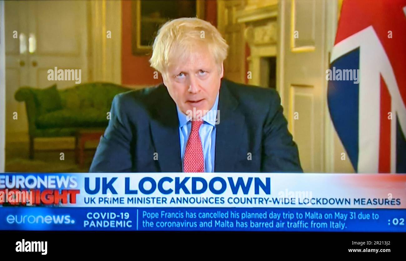 British Prime Minister Boris Johnson announces the first national ...
