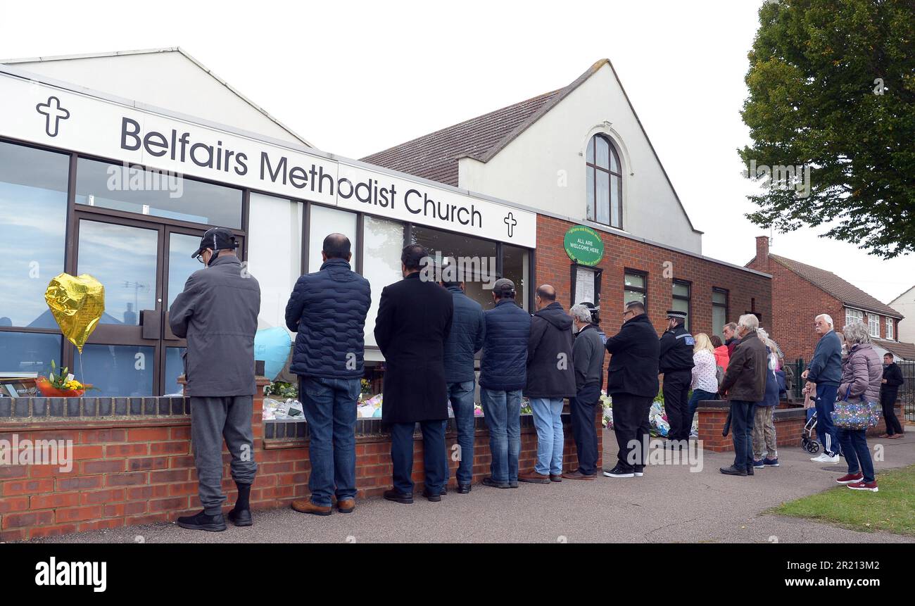 Mourners at Belfairs Methodist Church in Eastwood Road North, Leigh on ...