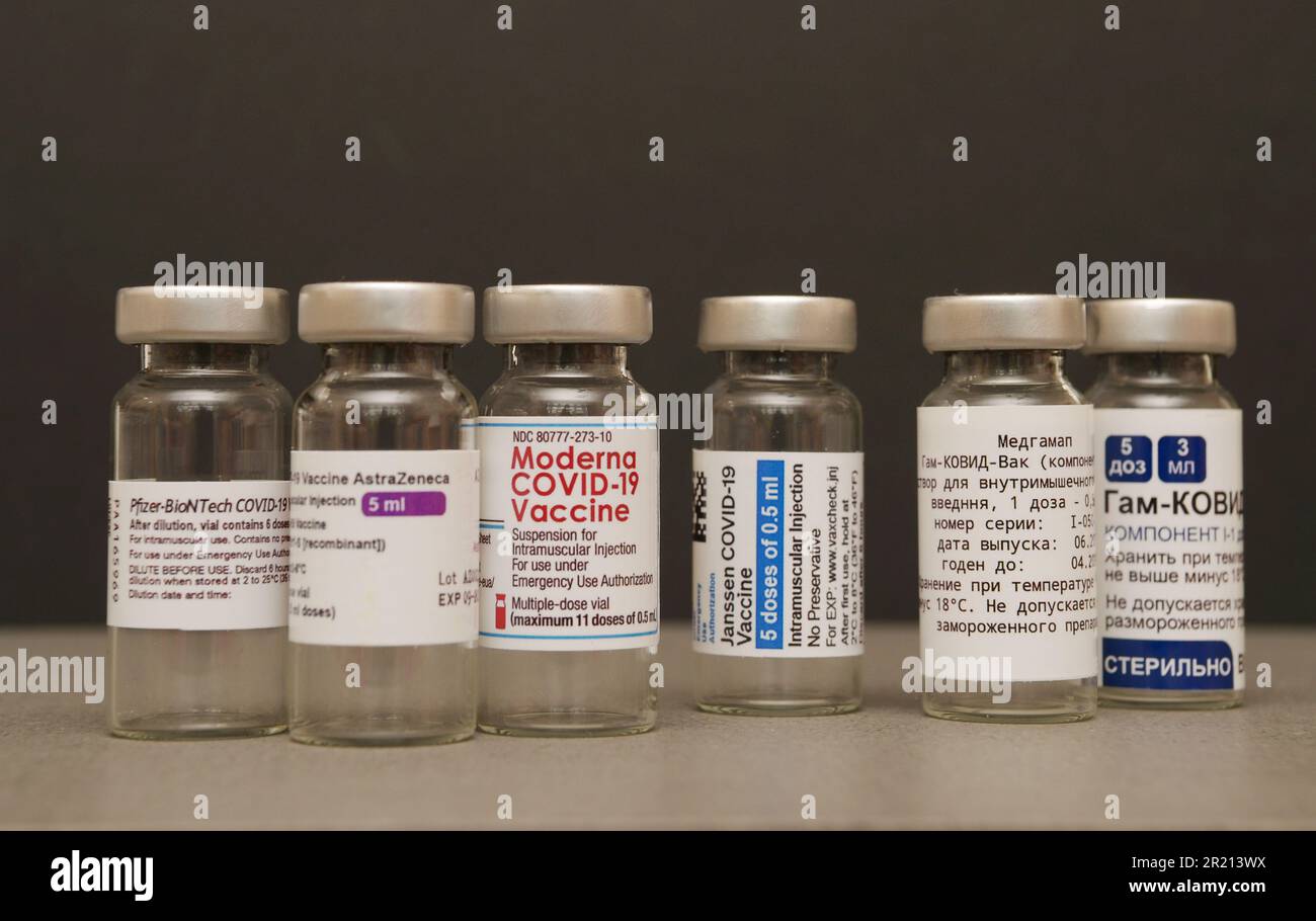 COVID-19 vaccines, from left to right: Pfizer-BioNTech, Oxford ...