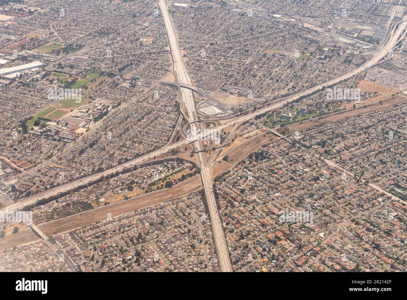 Aerial View the interchange of the I-5 Santa Ana Freeway & the I-605 ...