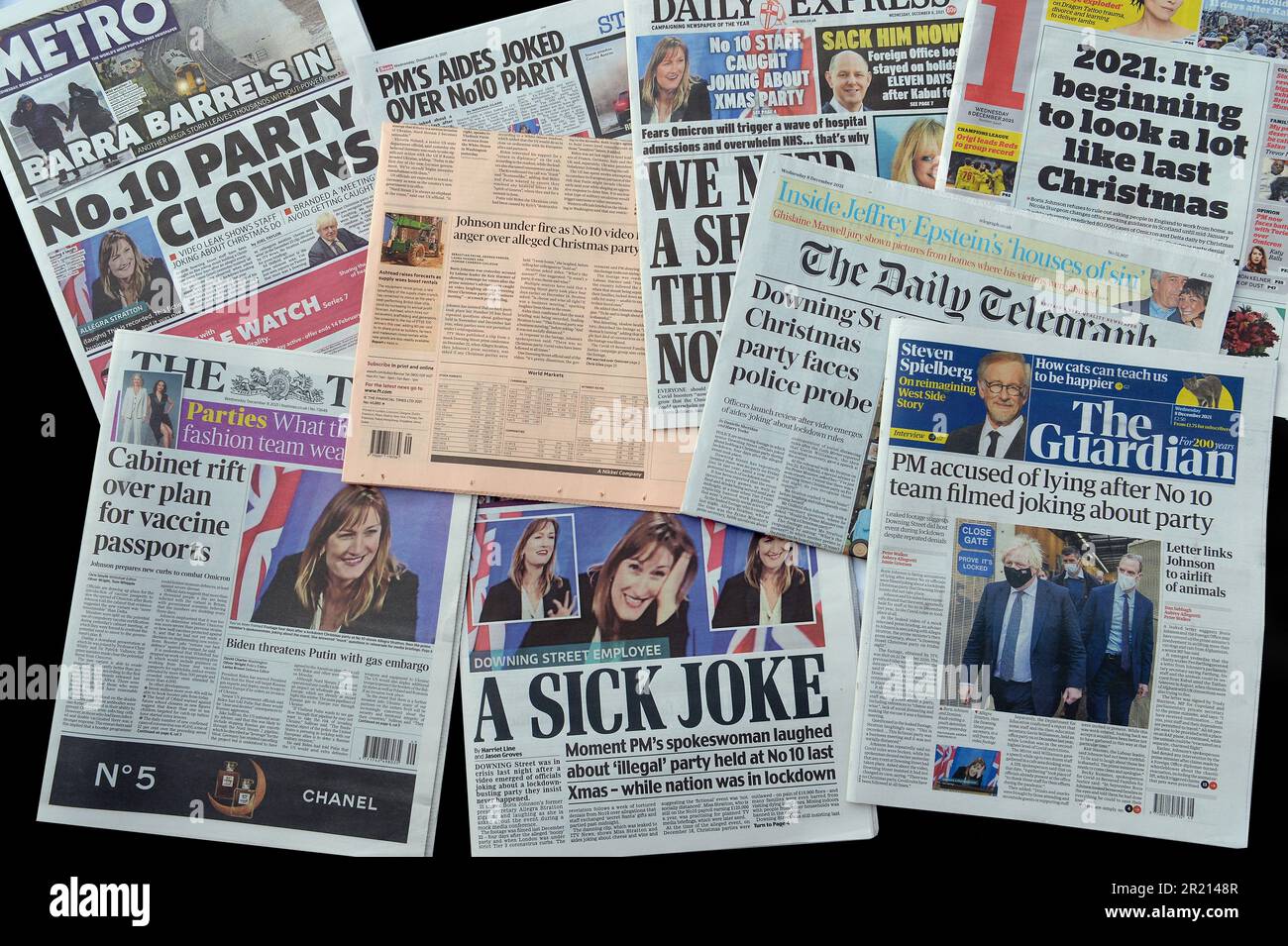 Front page newspaper headline after the resignation of Allegra Stratton ...
