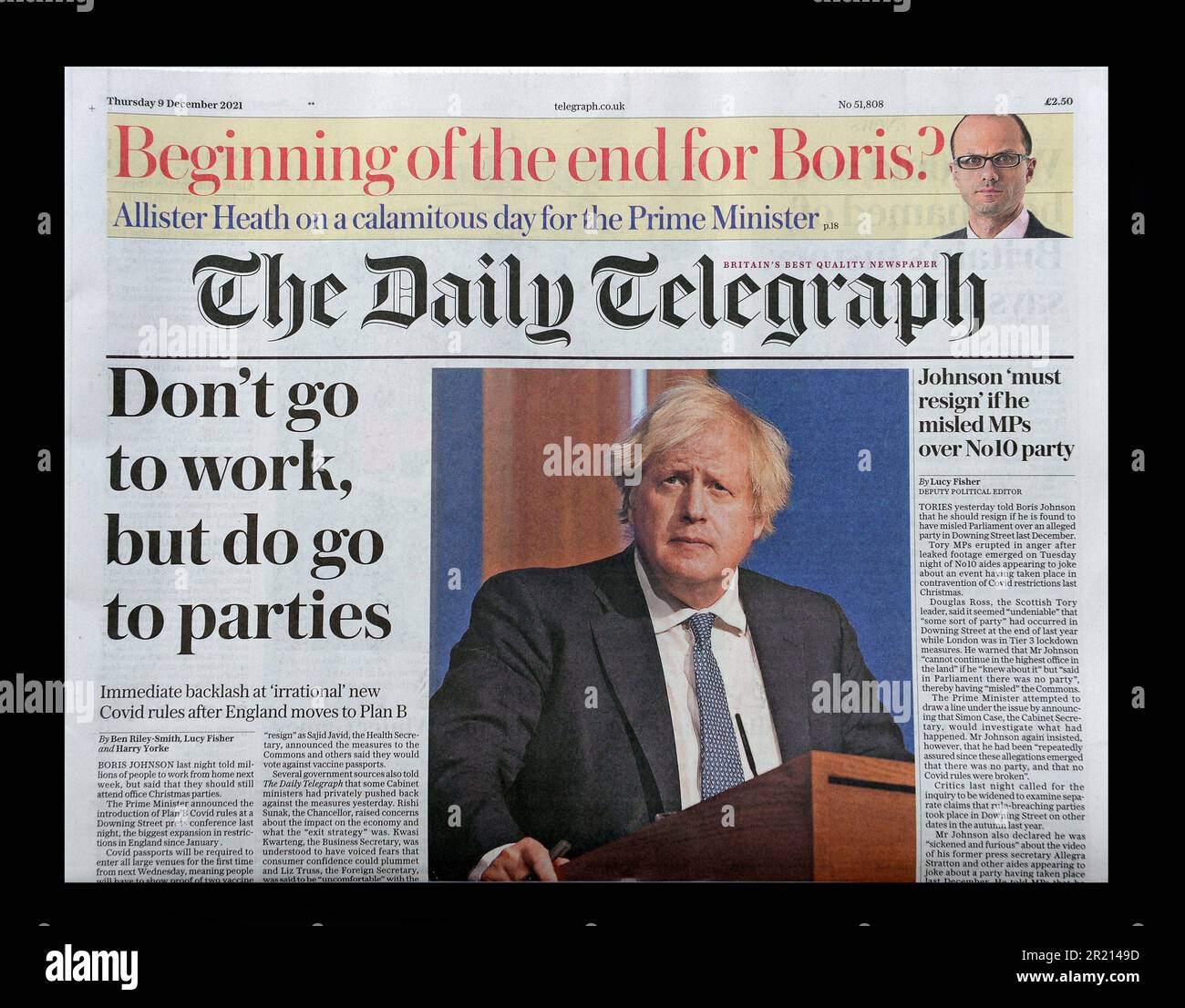 Front page The Daily Telegraph newspaper headline after the resignation ...