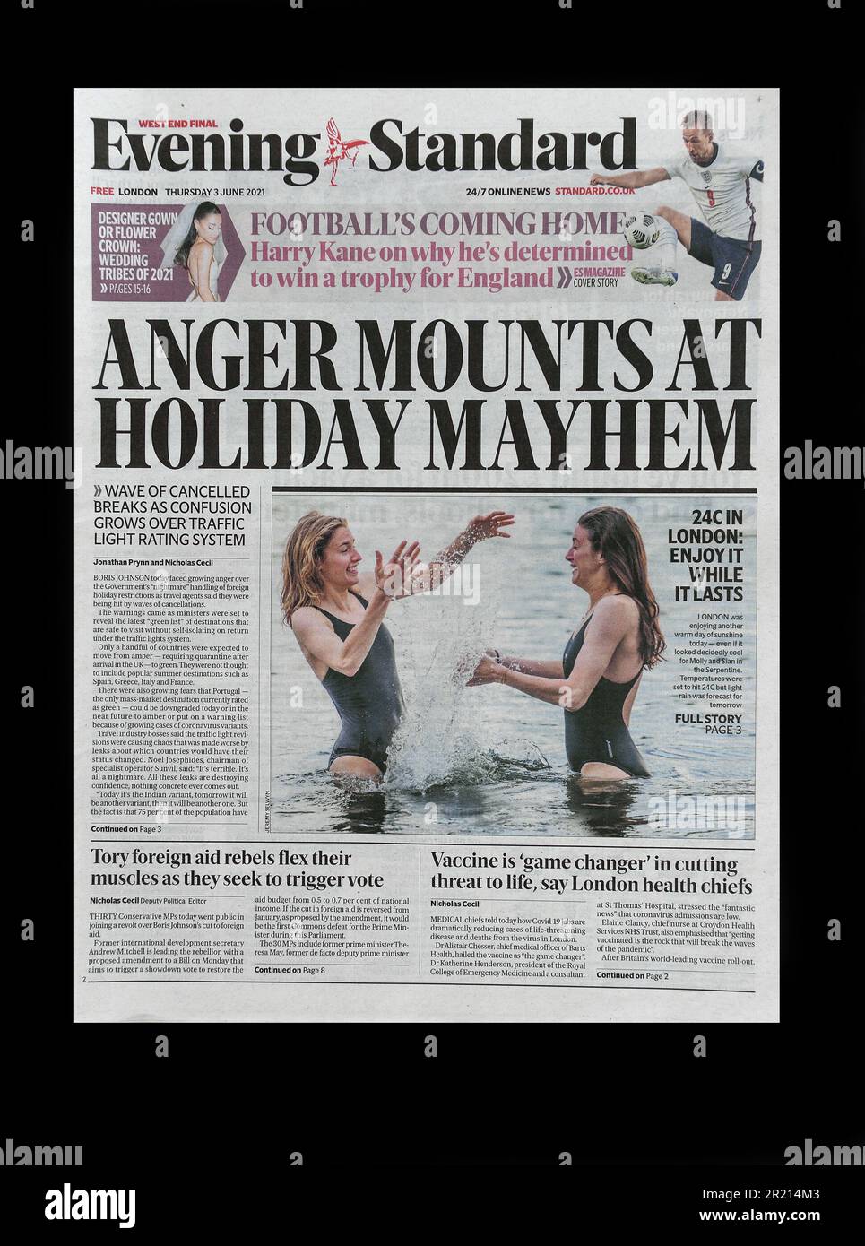 The Evening Standard dated Thursday 3rd June 2021 reports on anger as ...