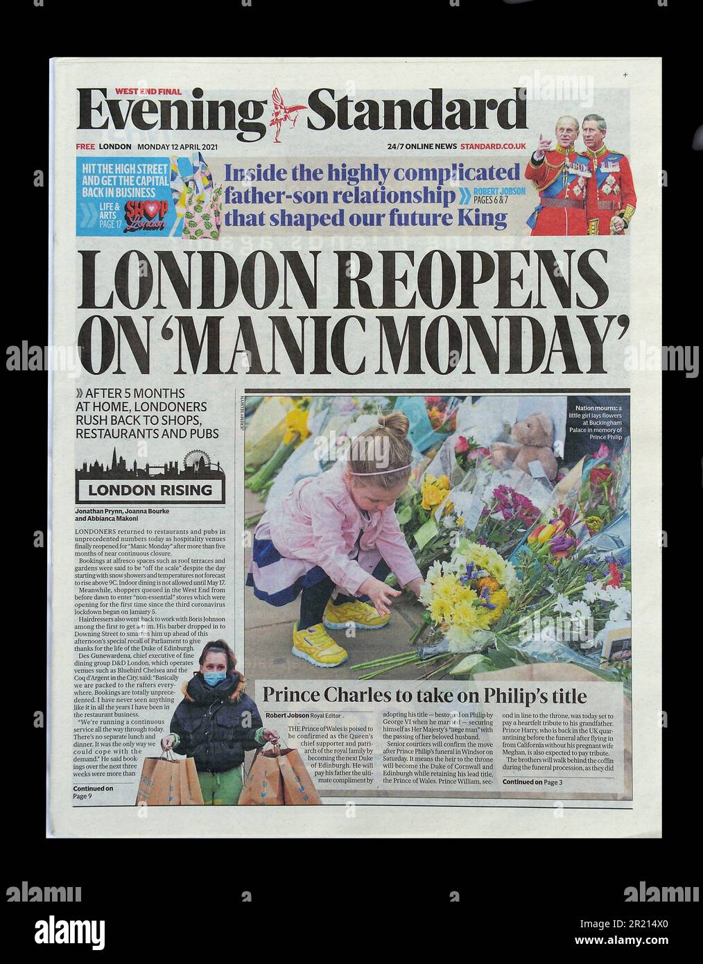 The Evening Standard dated Monday 12th April 2021 reports on the ...