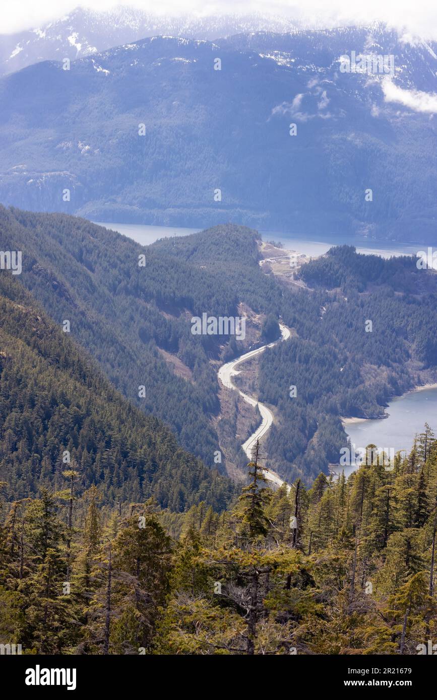 Aerial view of Sea to Sky Highway in Squamish, BC, Canada Stock Photo ...