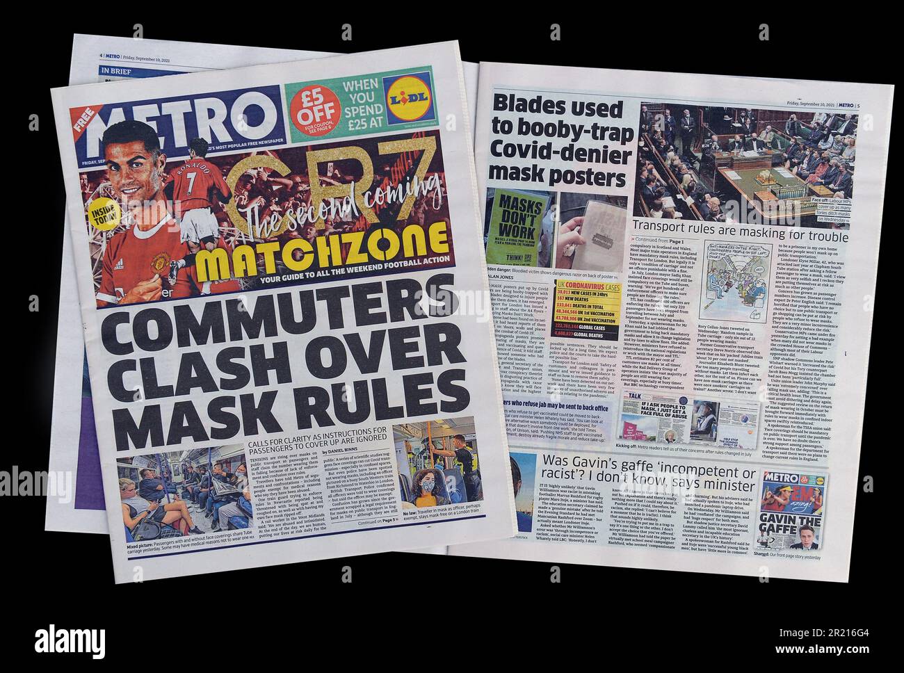 The Metro front page (British newspaper), reporting on mask wearing ...