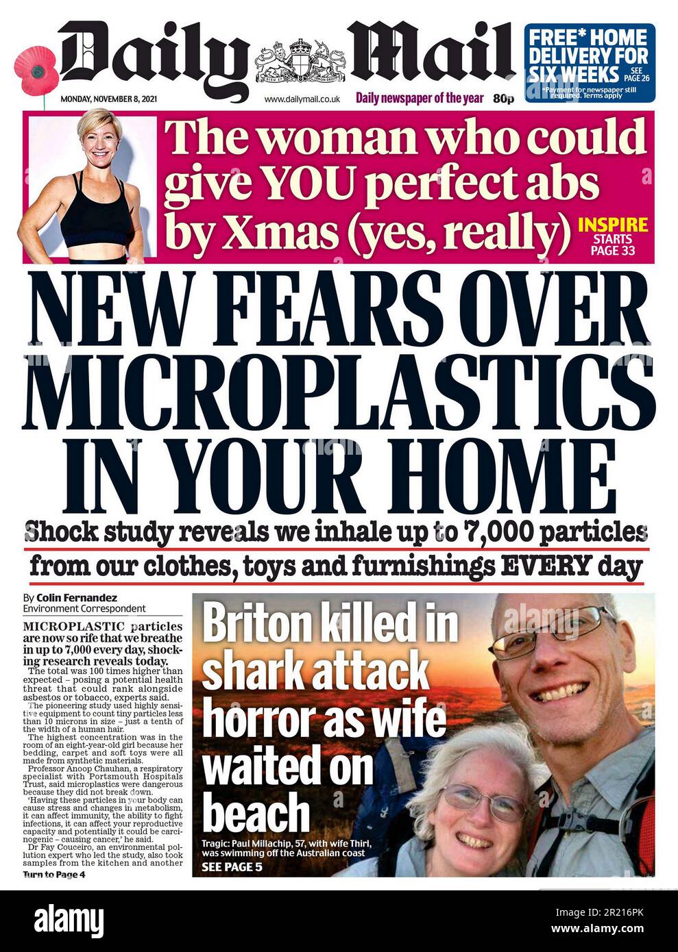 British newspaper the Daily Mail, front page, covering 'Fears over ...