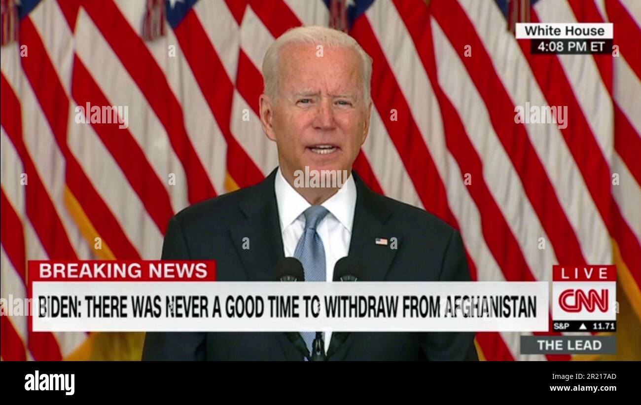 A screengrab from CNN shows the US President Joe Biden address the ...