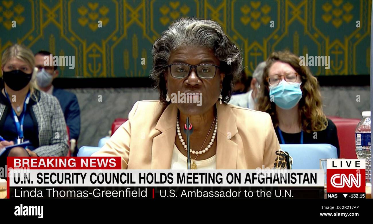 A screengrab from CNN shows Linda Thomas-Greenfield, the United States ...