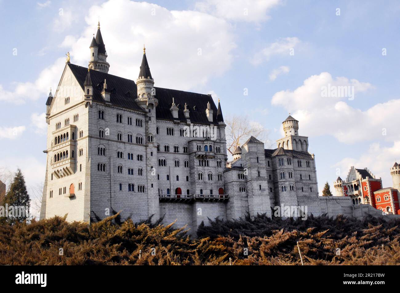 Neuschwanstein Castle, a 19th-century Gothic Revival palace on a rugged ...