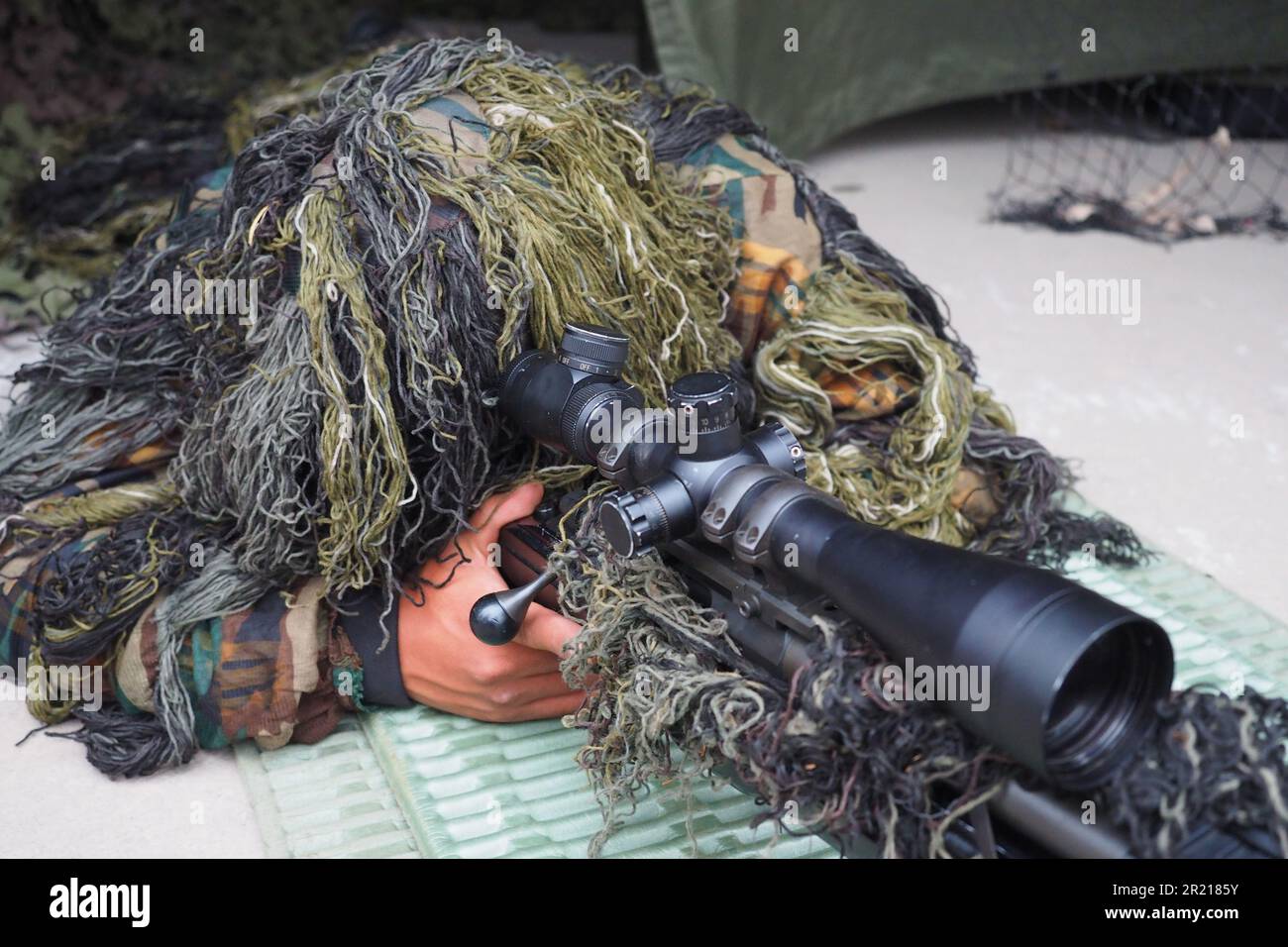 Peruvian army sniper with camouflage at the 9th edition of the ...