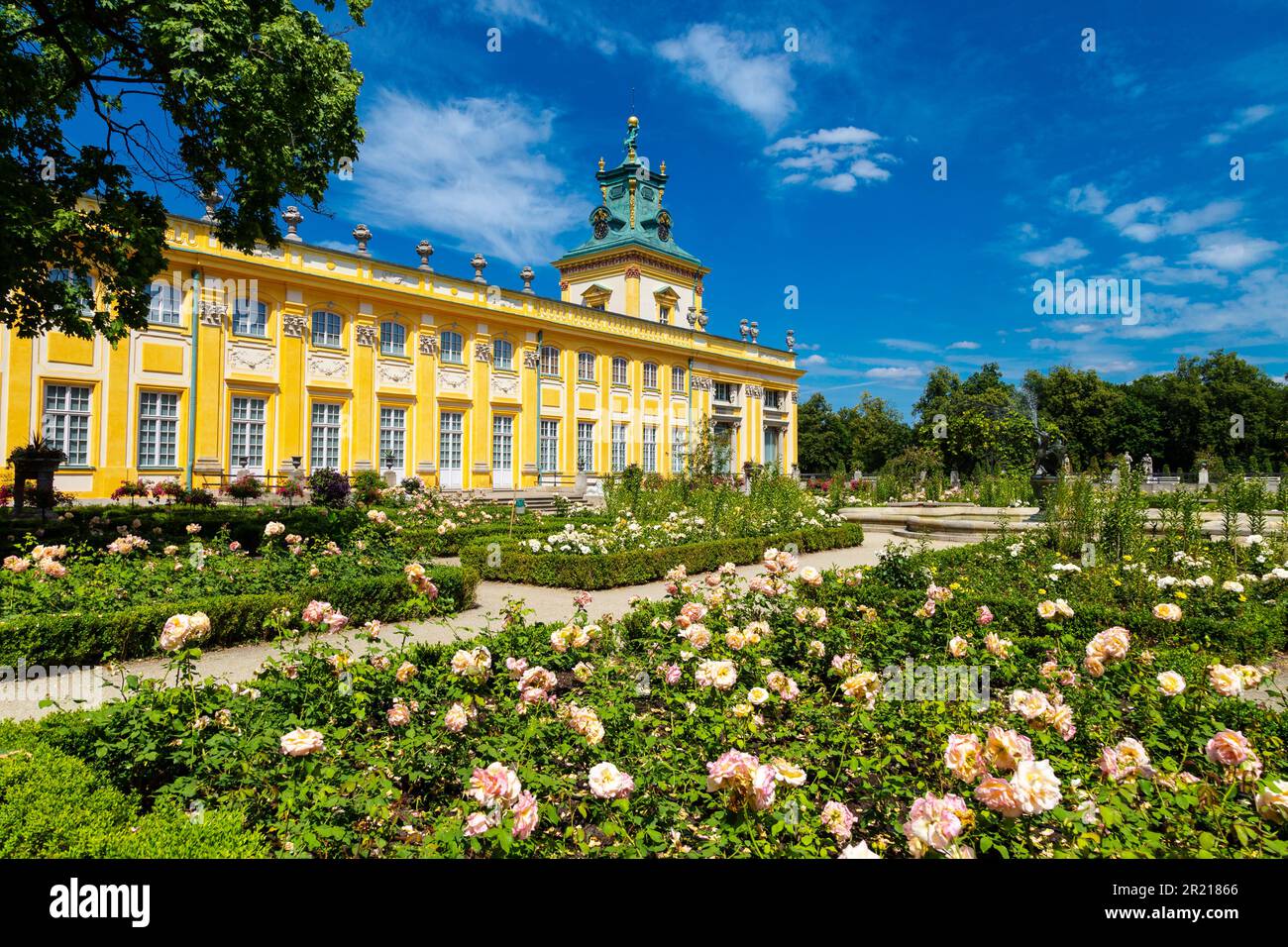Rose garden at Italian style 17th century baroque royal Wilanow Palace ...