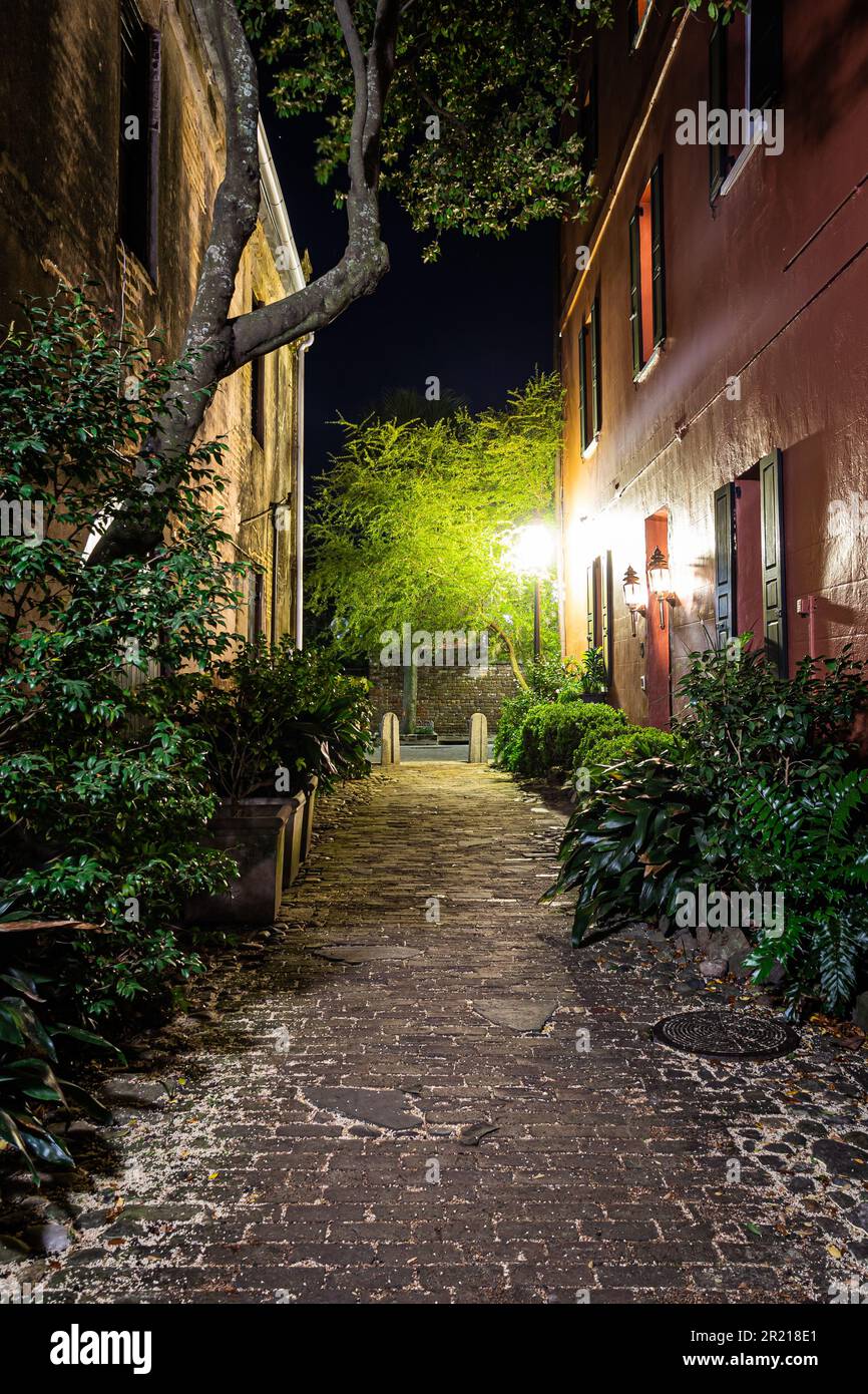 The haunted Philadelphia Alley in Charleston, South Carolina at night ...