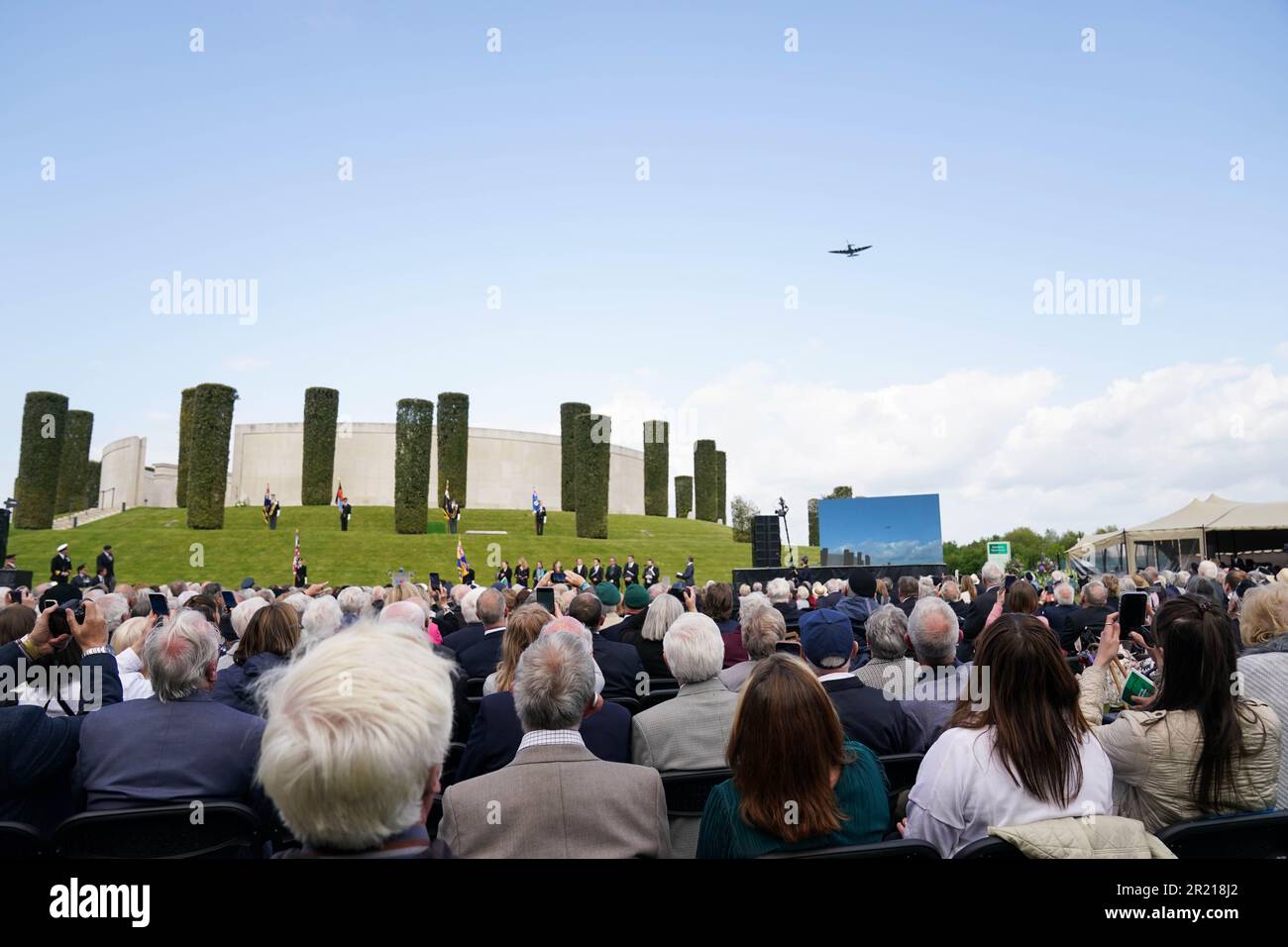 A fly-past featuring a spitfire during Remembering National Service ...