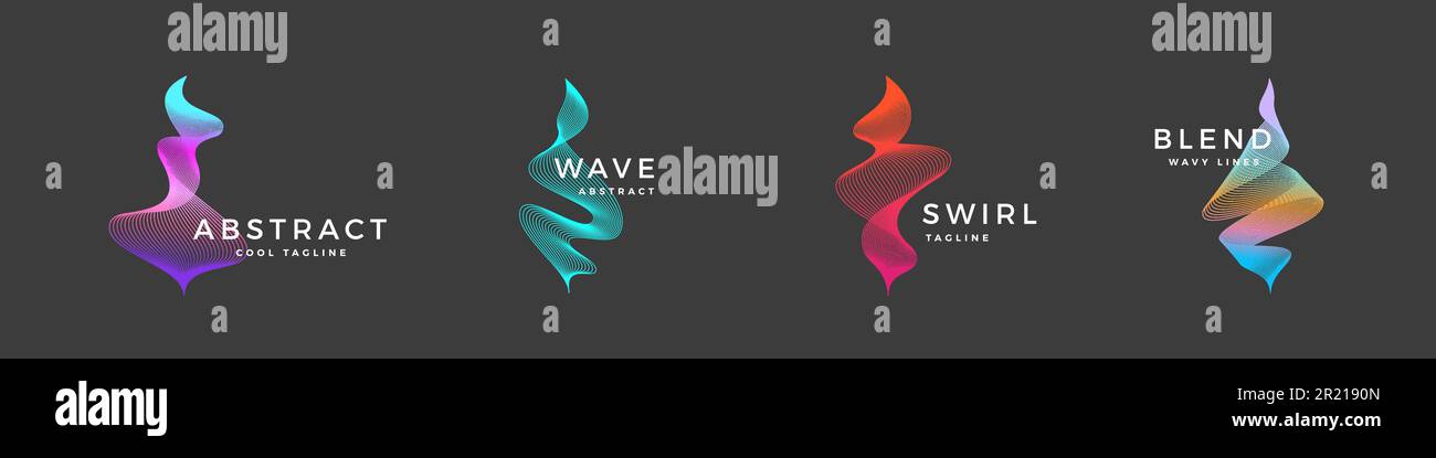 Abstract Vector Blend Wavy Logo Templates Set. Elegant Curved Signs ...
