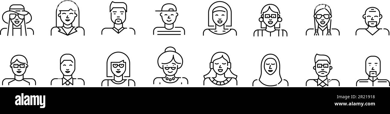Set of people avatar icons. Pixel perfect, editable stroke icons set ...