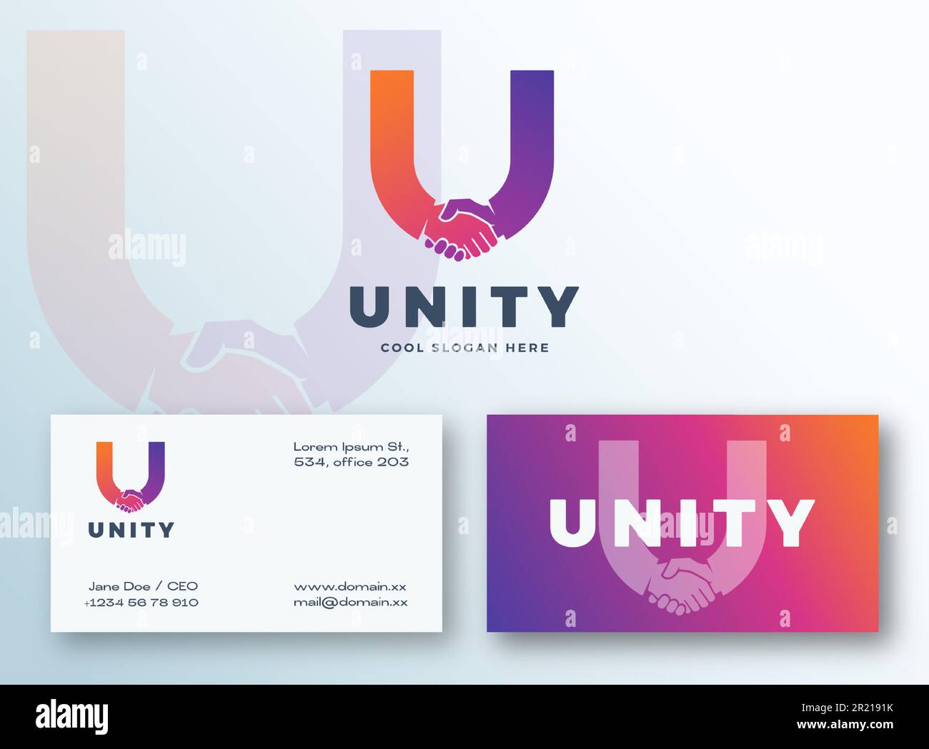 Unity Abstract Vector Logo and Business Card Template. Handshake Symbol ...