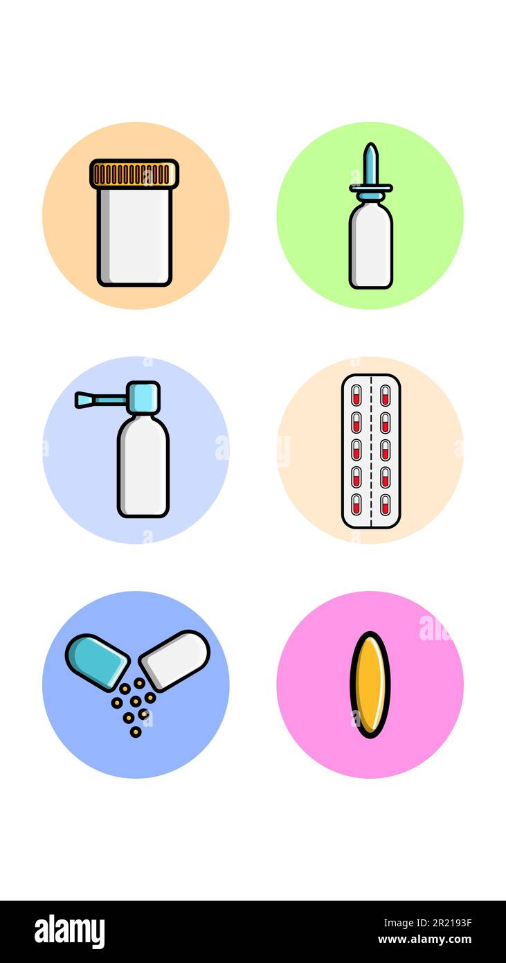 A set of six round icons for topical with medical medical ...